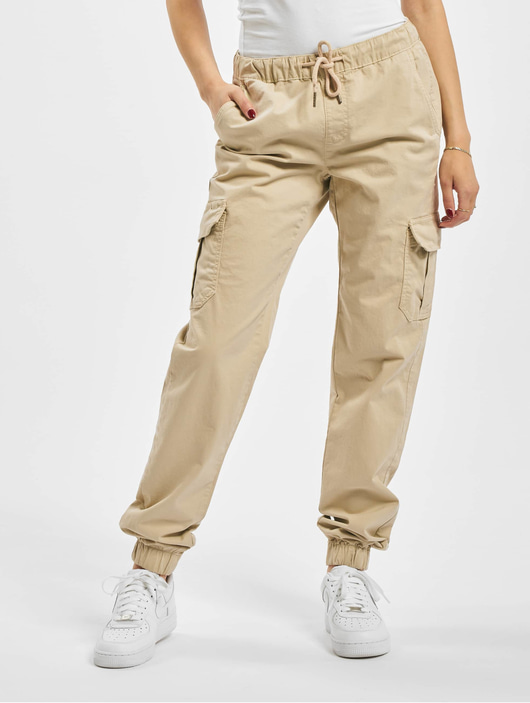 Urban Classics Damen Cargohose Ladies High Waist Cargo Jogging In Beige